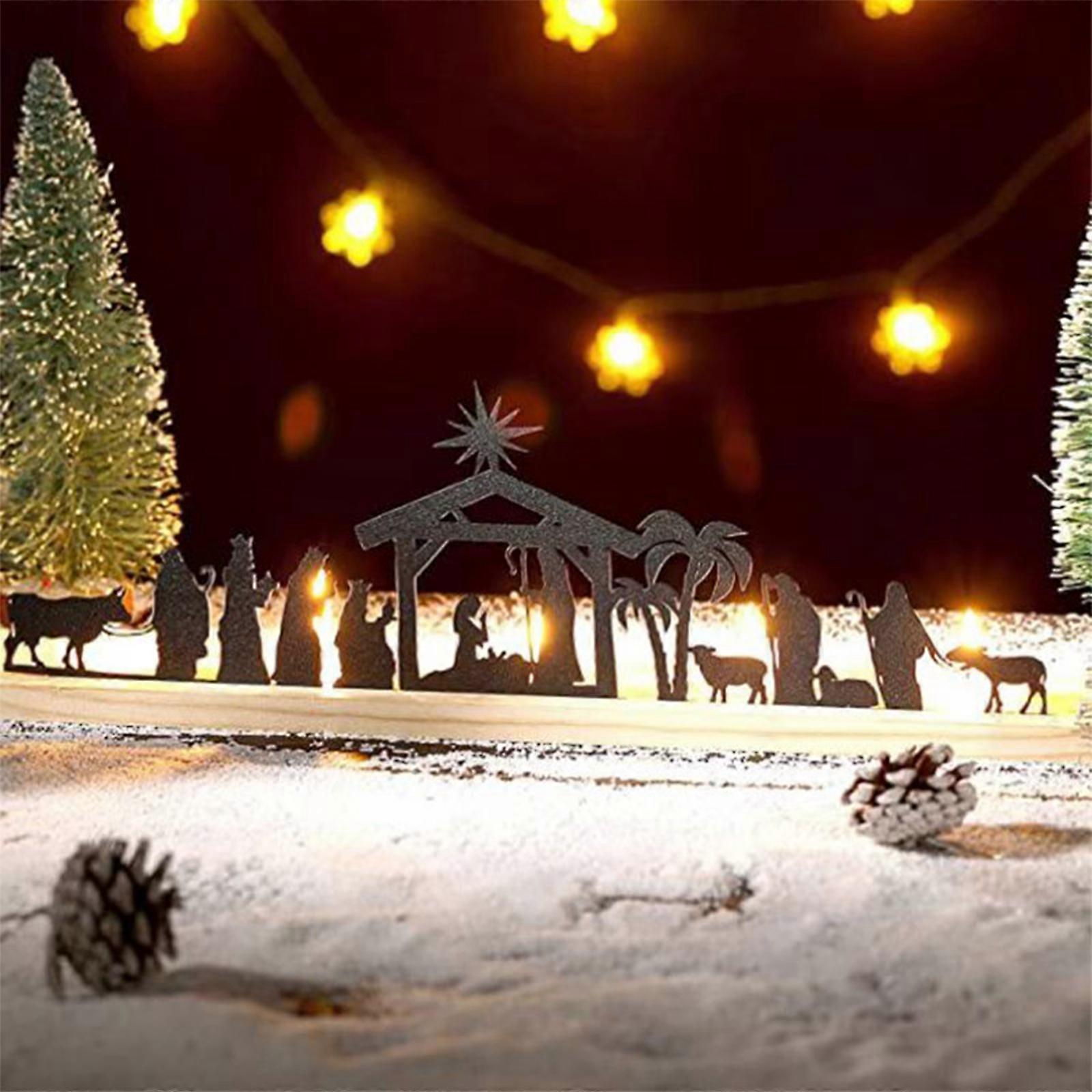 Nativity Scene For Christmas Indoor Black Metal Nativity Set With Wood ...
