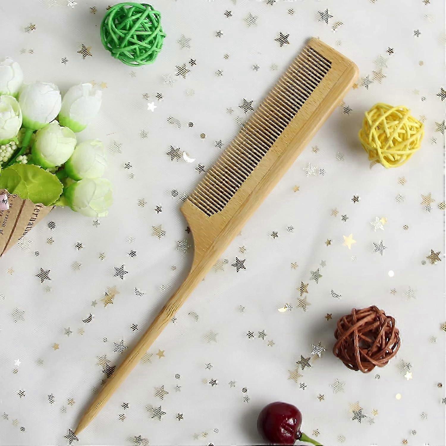 Bamboo Rat Tail Comb Natural Bamboo Hair Tool with Fine Teeth for ...