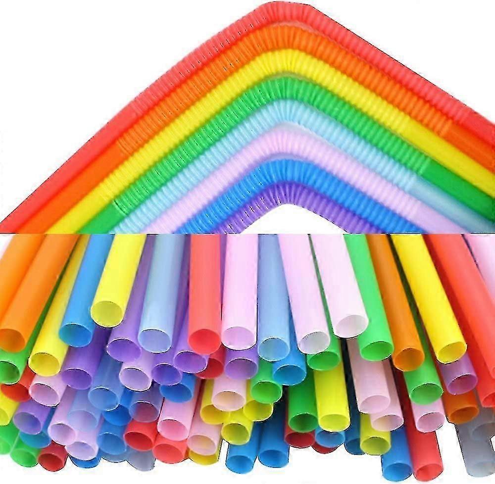 200 Pcs Flexible Plastic Drinking Straws, Extra Long Colorful ...