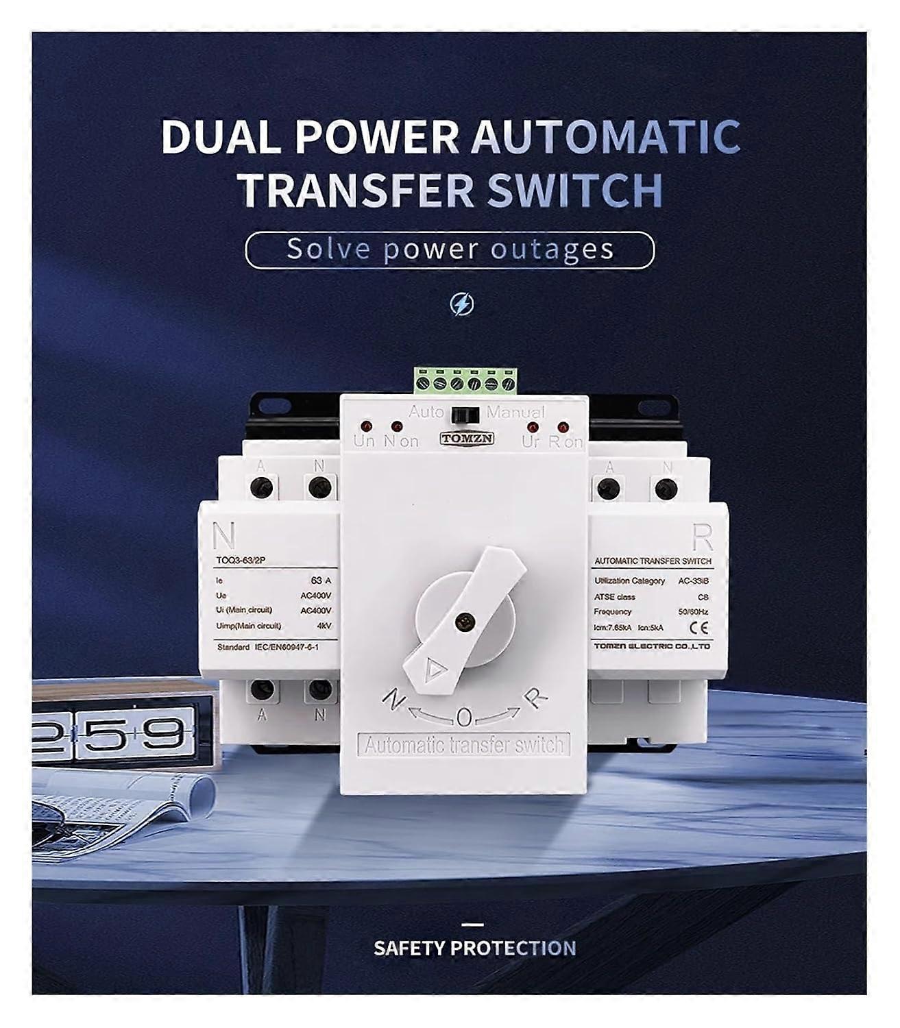 2 Input 1 Output 2P 63A 230V 50/60Hz MCB Type Dual Power Automatic ...