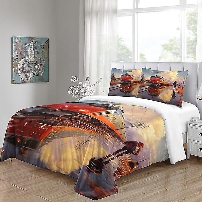 Cartoon Train Bedding Set 3D Printed Anime Train Quilt Cover Comforter ...