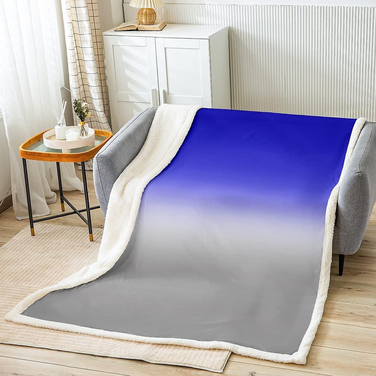 Ombre Sherpa Filt Blå Vit Grå Ombre Fleece Kasta Filt Flickor Färgglada ...