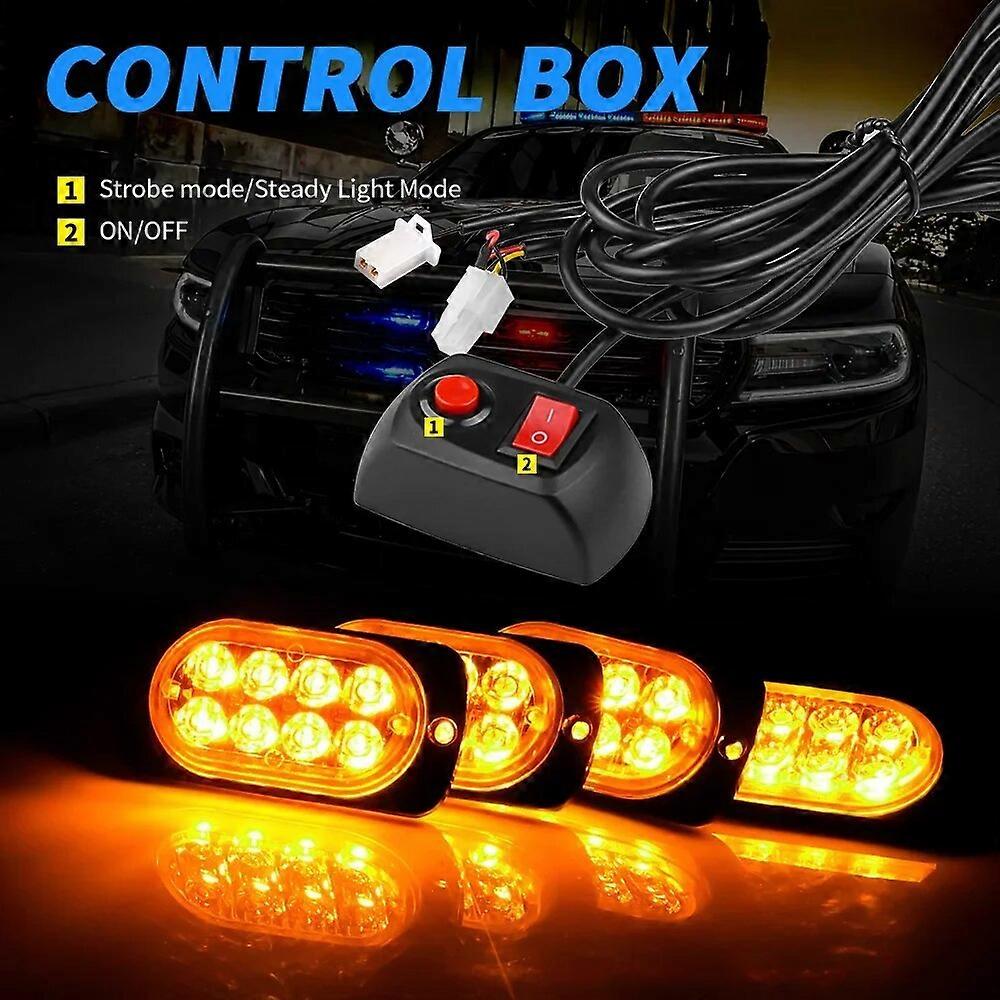 4pcs LED 8SMD Car Strobe Warning Light Grille Flashing Breakdown ...