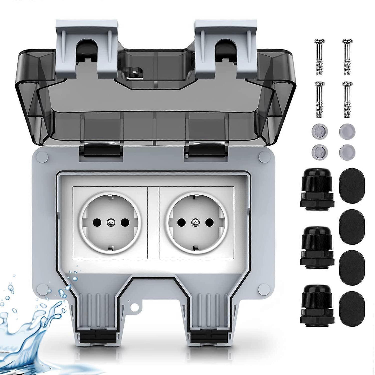 External socket, electrical, waterproof, wall socket with double switch ...