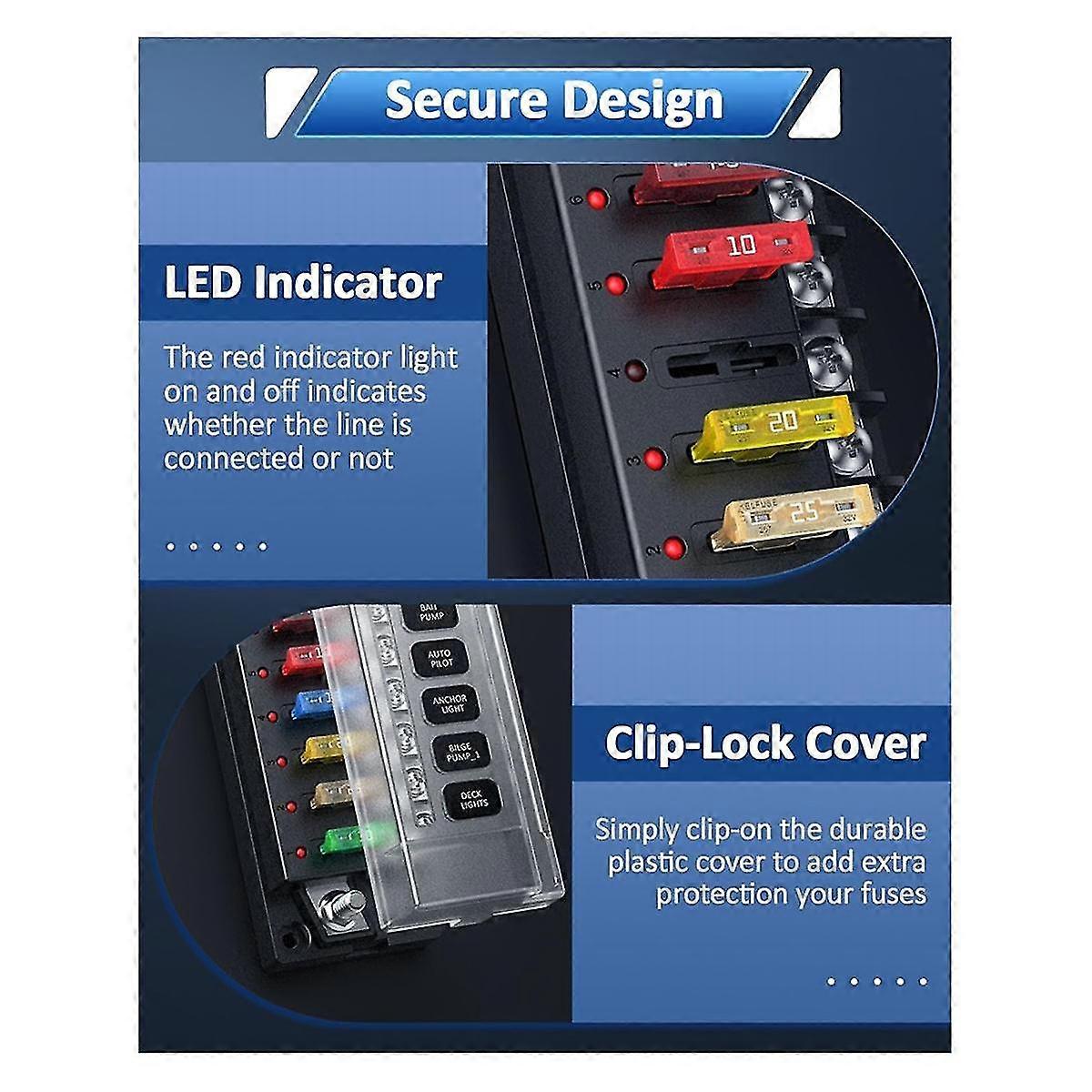 12v Fuse Block,6 Circuit Blade Fuse Box Kit With Led Indicator,ato ...