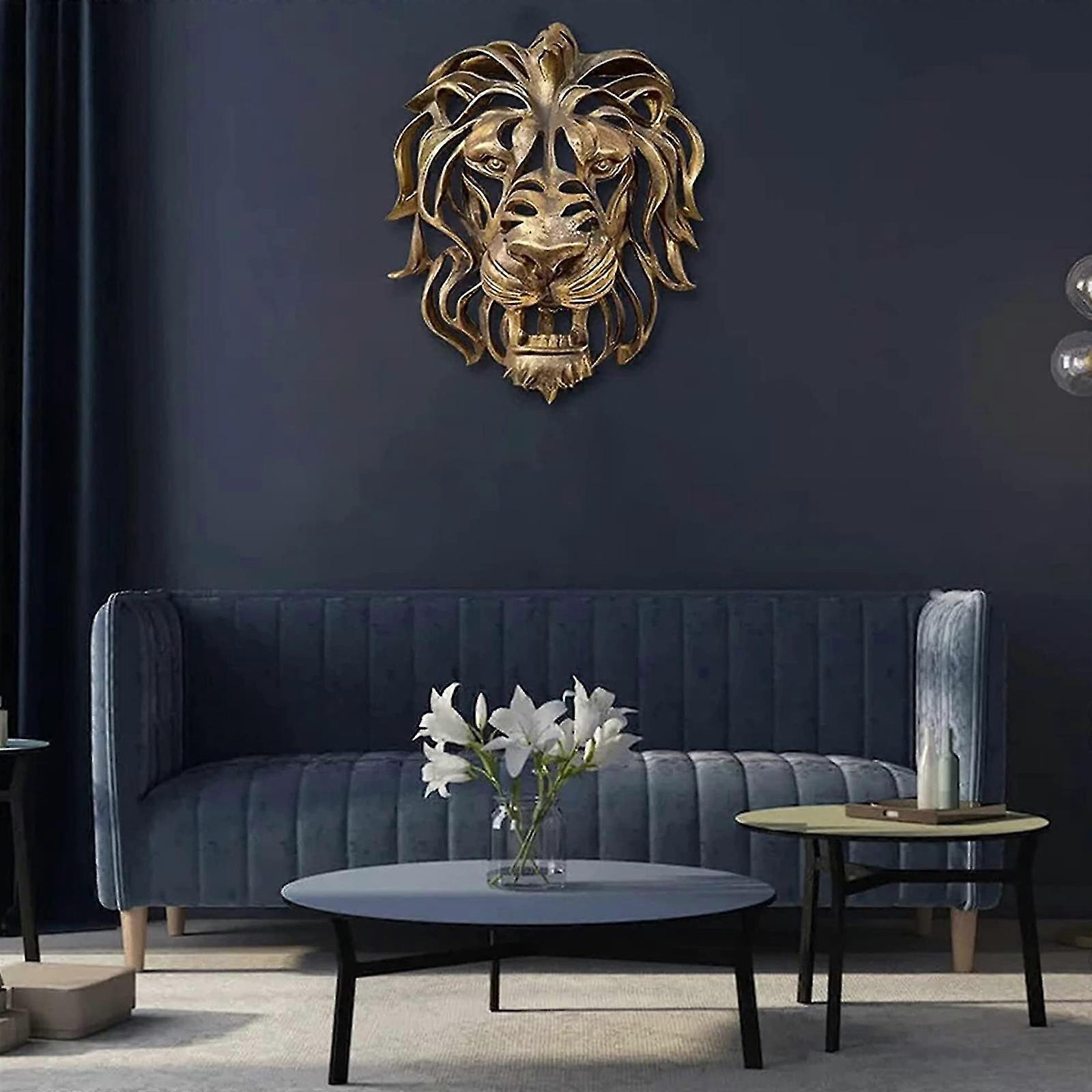 Large Gold Lion Wall Art - Eye-catching Mounted Lion Head - Handmade ...