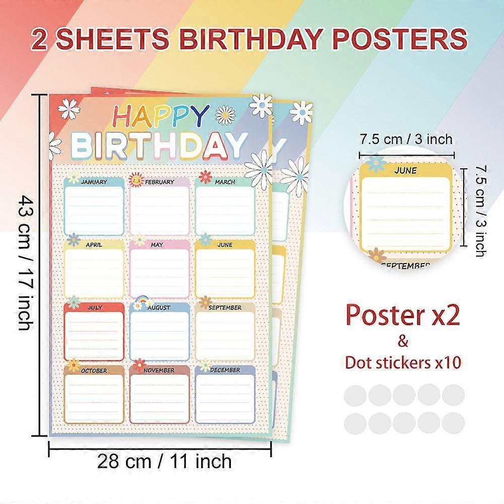 2Pcs Reusable Happy Birthday Chart Posters Birthday Chart Calendar for ...