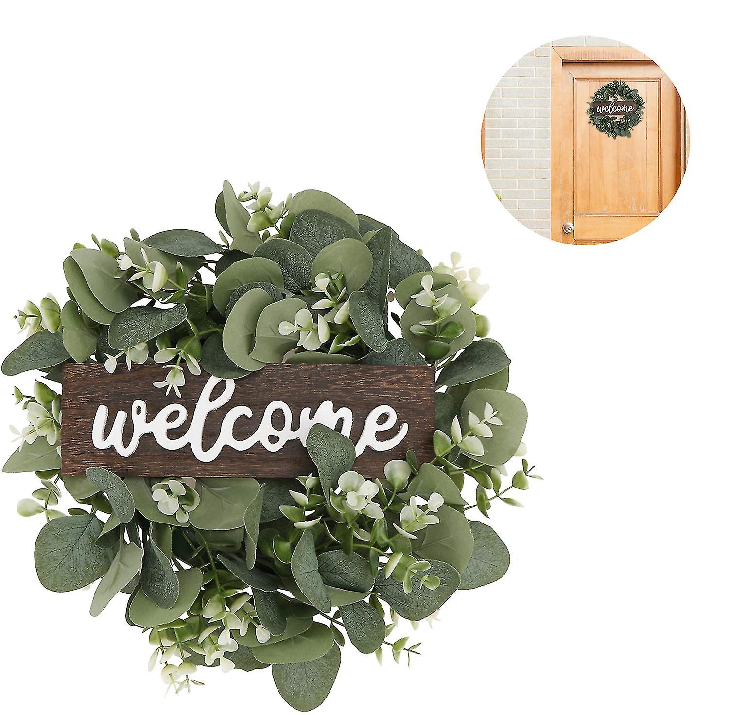 Artificial Eucalyptus Wreath Leaves Branch Garland Welcome Sign Door ...