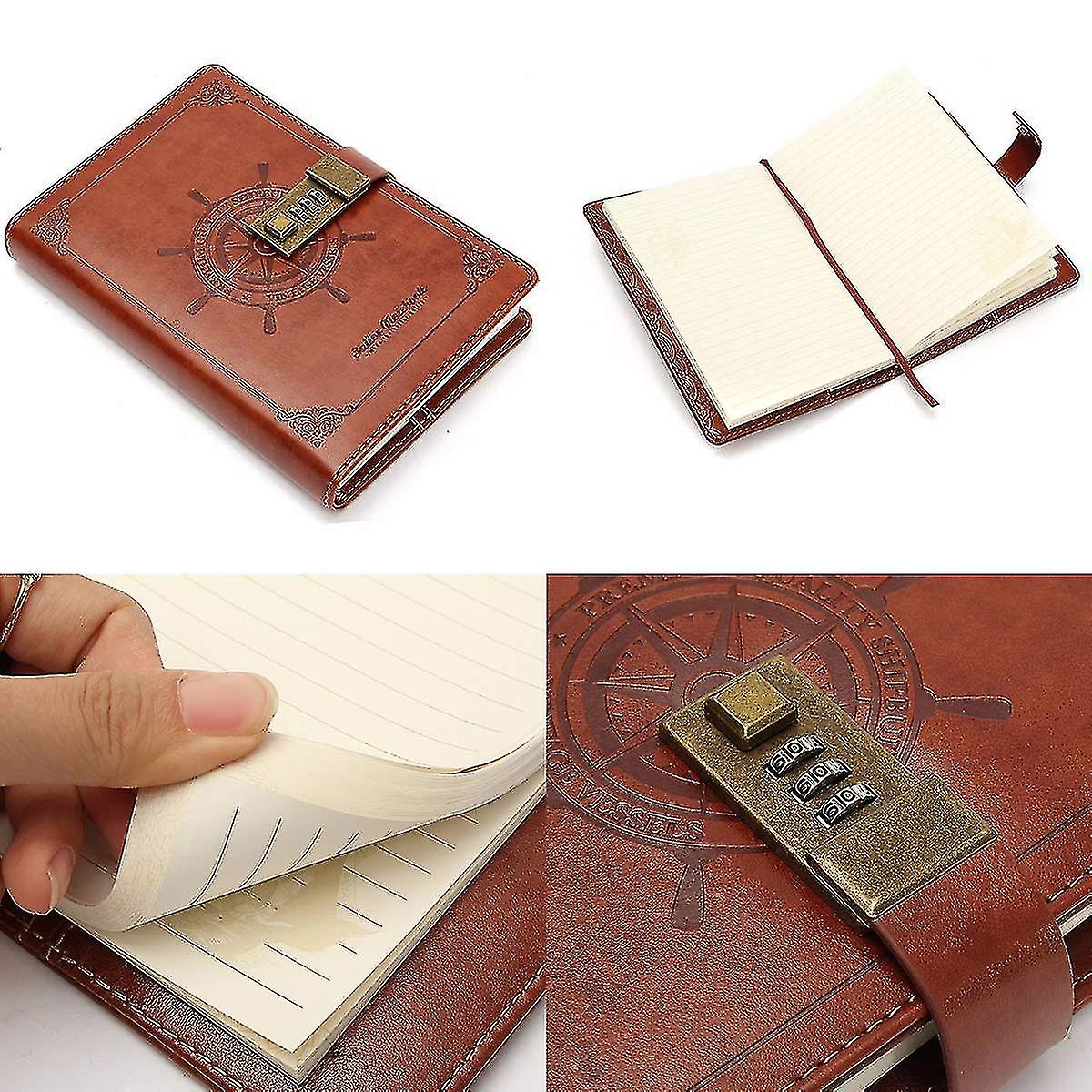 Diary With Lock Leather Journal Password Combination Lock Notebook ...