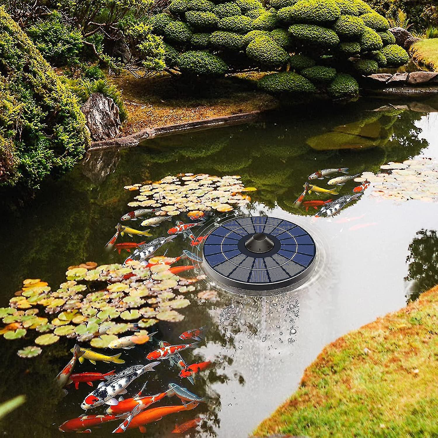 Solar Pond Aerator Oxygen Pump With Air Hose And Bubble Stone Floating ...