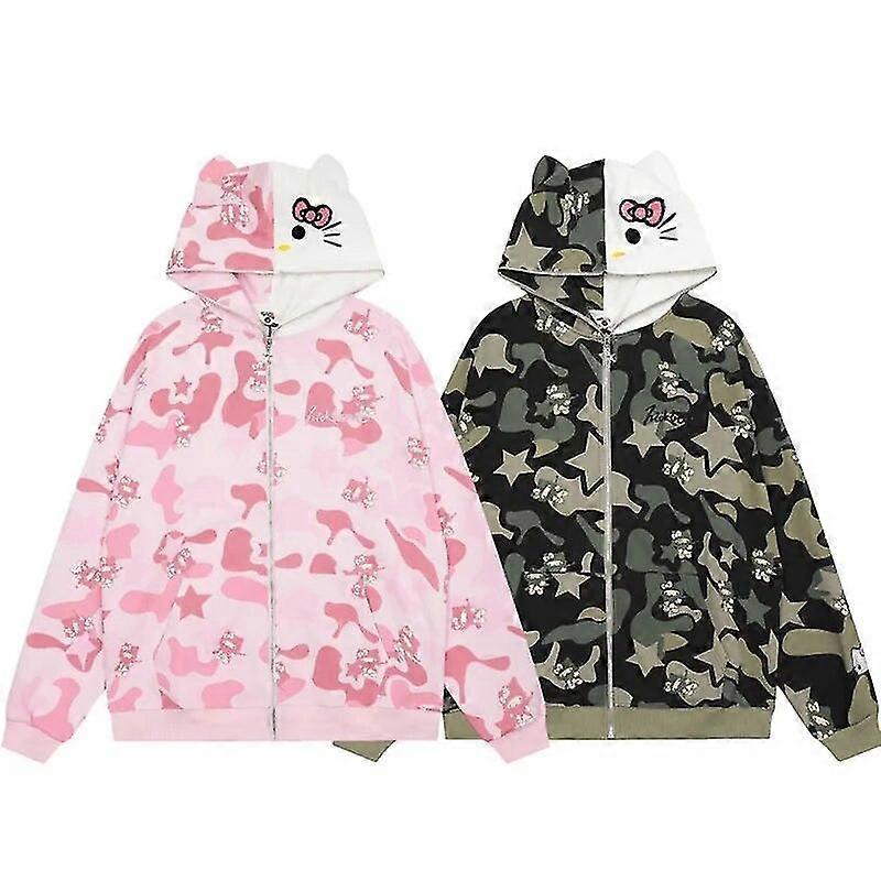 Ny Sanrio Hello Kitty Hoodie Zip Up Cardigan Kawaii Cartoon Cat Y2k Söt ...