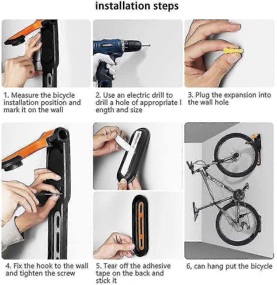 2pcs Bike Rack, Rubber Coating Wall Mount Bike Rack, For Bike Wall ...