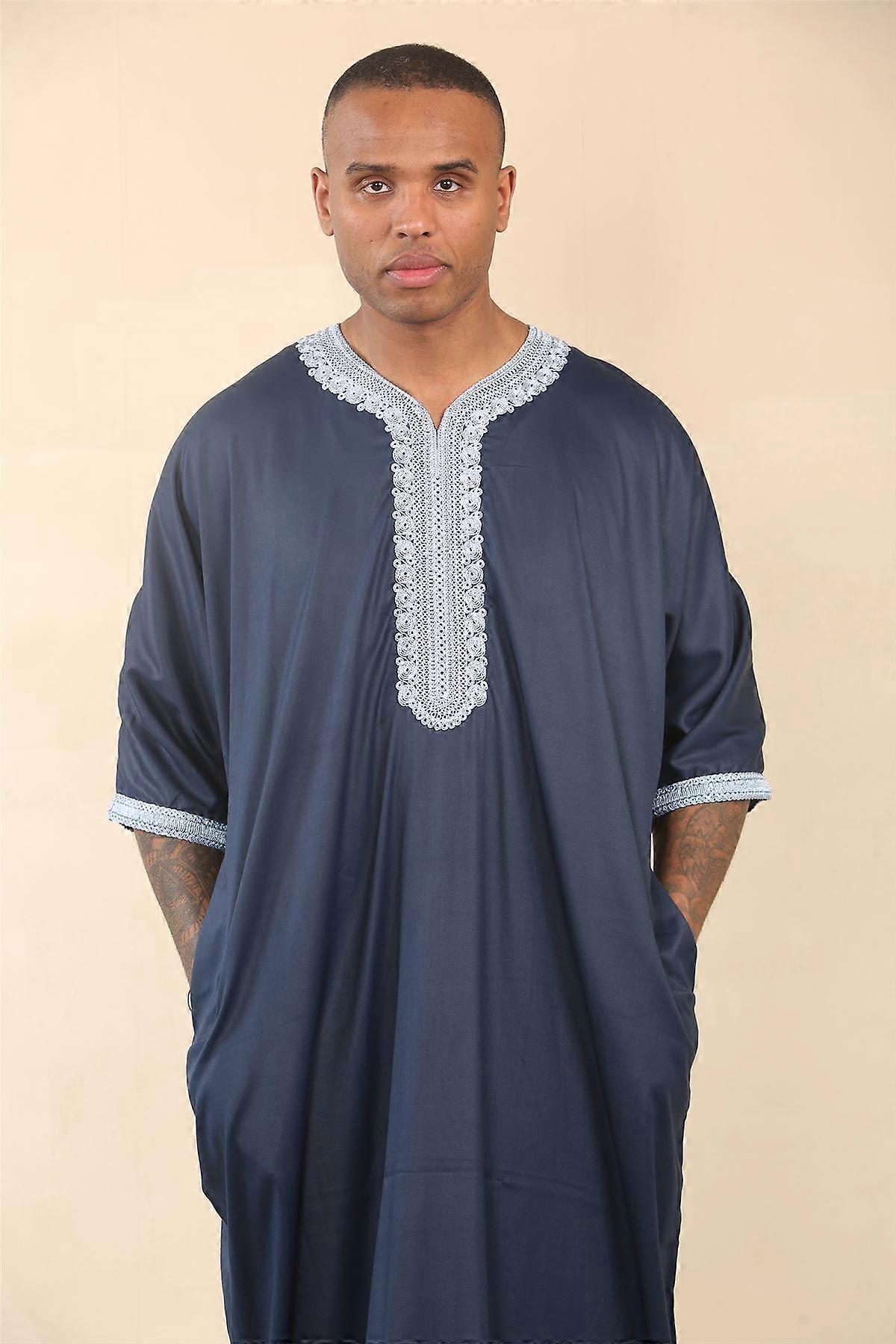 Men's Blue Moroccan Thobe Jubba Robe Eid Djellaba Gandoura | Fruugo UK