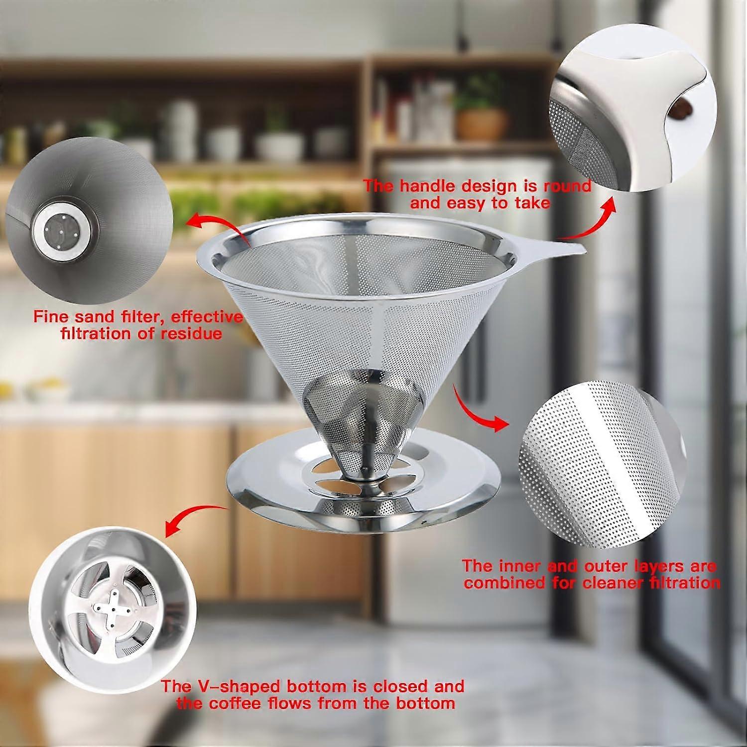 Stainless Steel Pour Over Coffee Dripper - Reusable Double Layer Fine ...