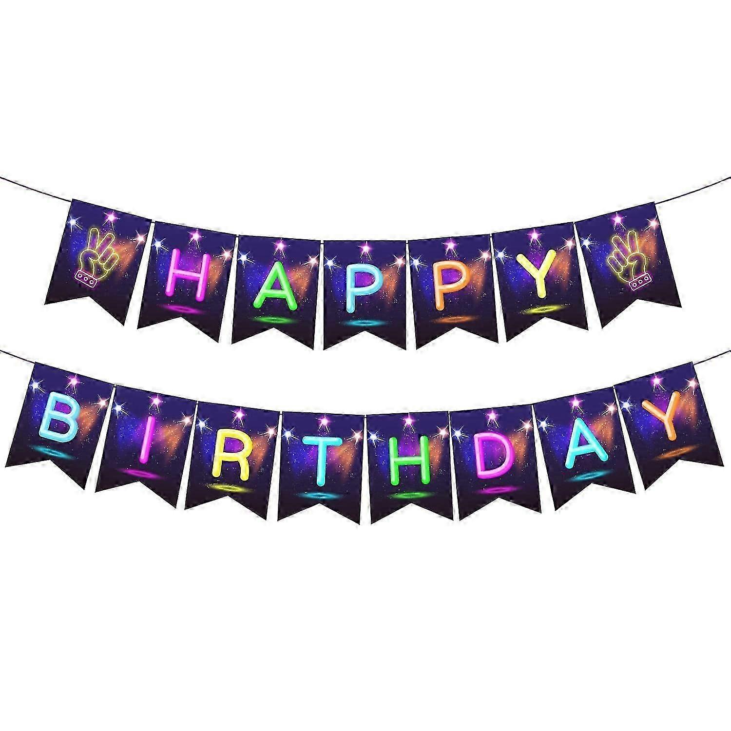 unique Neon Glow Happy Birthday Banner, Glow in the Dark Birthday Party ...