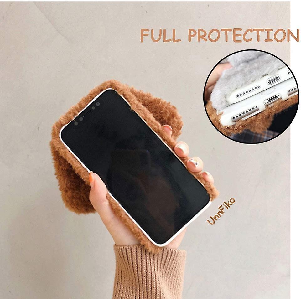 Super Cute Teddy Dog Fluffy Fur Case Compatible with iPhone X/iPhone Xs ...