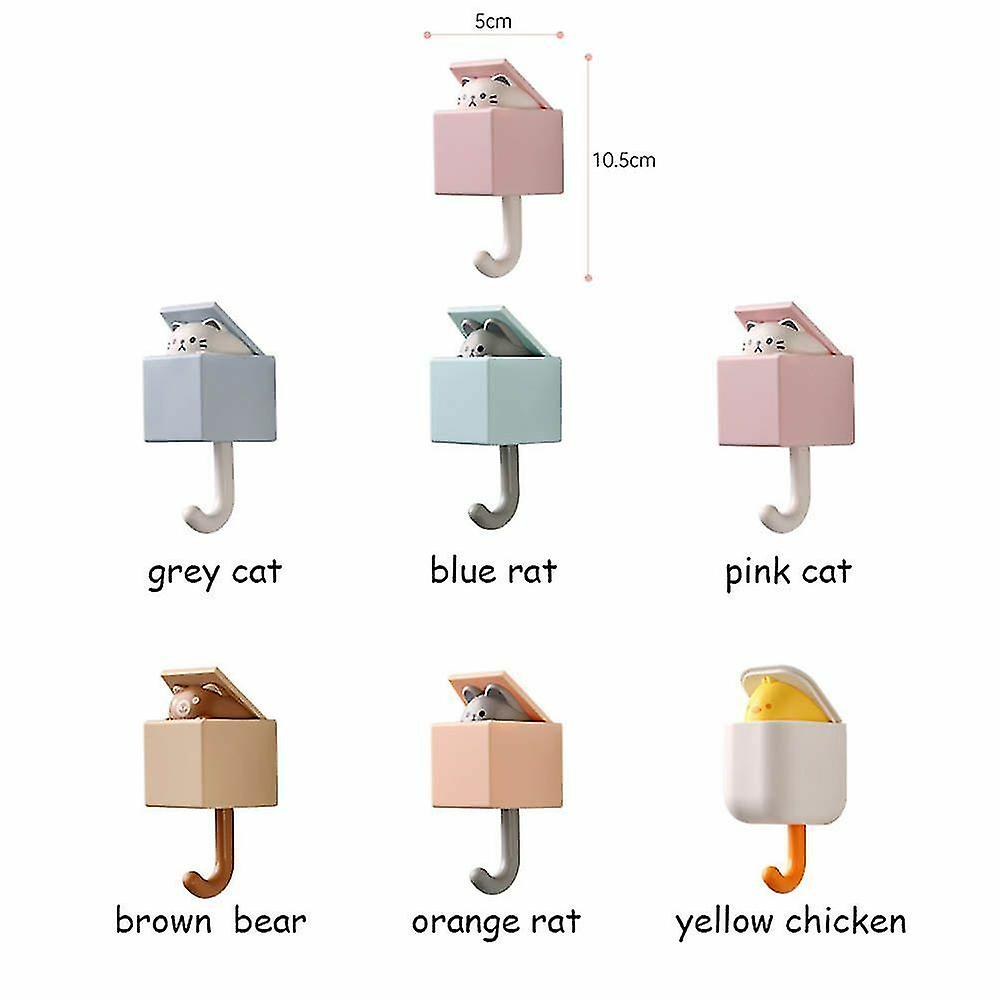 6pcs Cute Cat Hook Seamless Washroom Bedroom Door Hanger Key Umbrella ...