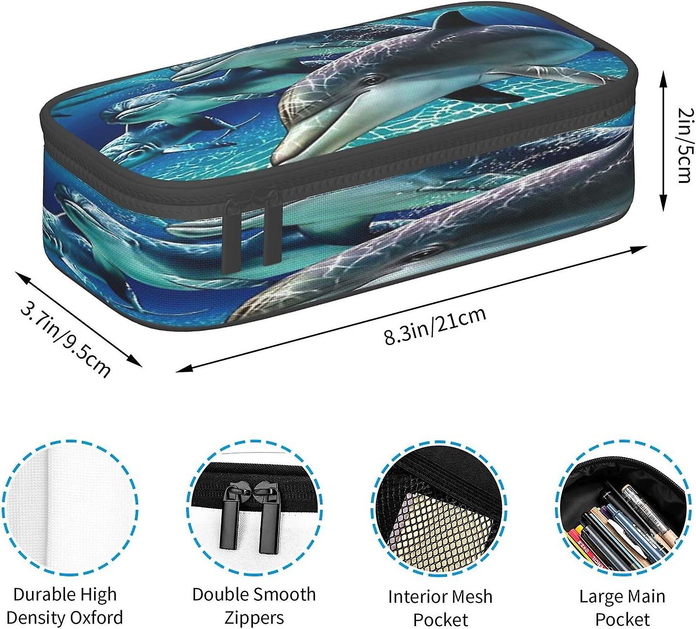 Large Capacity Pencil Case Dolphins Stationery Pencil Bag Makeup Pouch ...