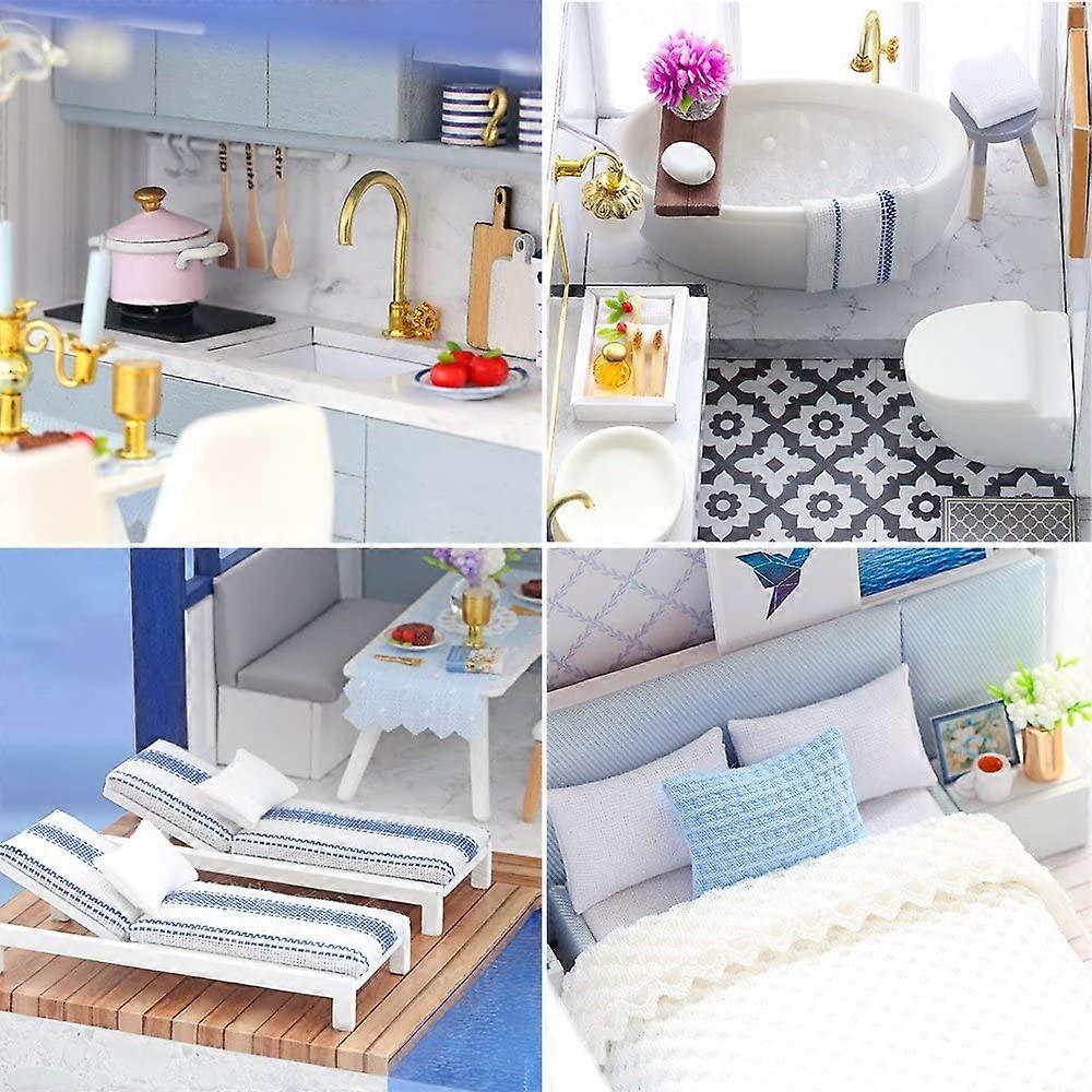 XIANRENG DIY Miniature Dollhouse Wooden Furniture Kit,Handmade Mini modern apartment Model with ...
