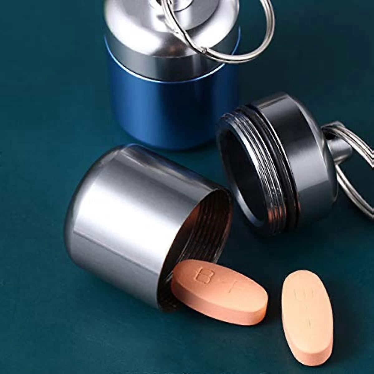 EXCEART Pill Container 2Pcs Aluminum Medicine Boxes Keychains Keyring ...