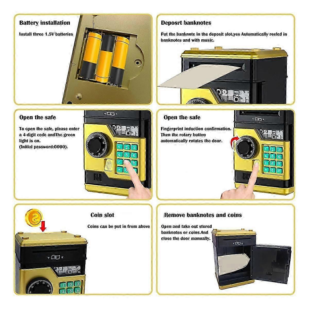 Electronic Piggy Bank ATM Password Money Box Safe Smart Fingerprint ...
