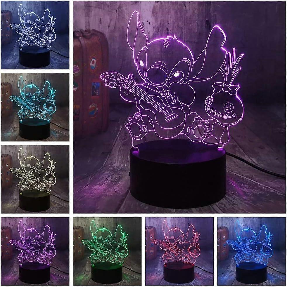 Cute Cartoon Figure Stitch 3D LED Night Light Happy Stitch Playing The ...