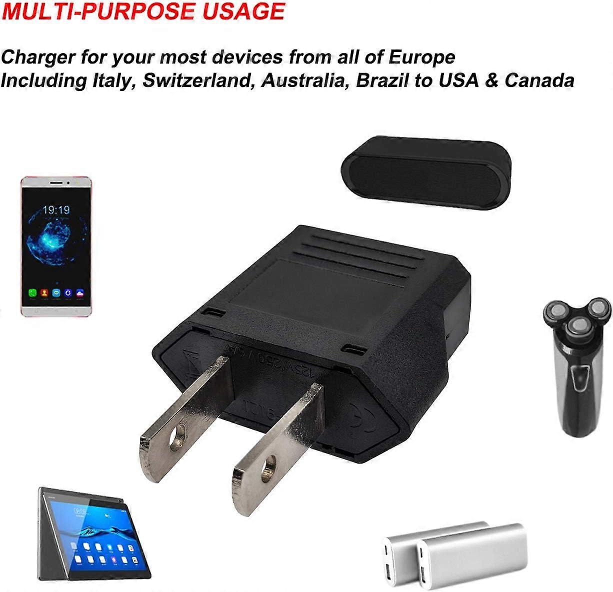 Small Europe to USA plug adapter, black Europe to USA socket adapter ...