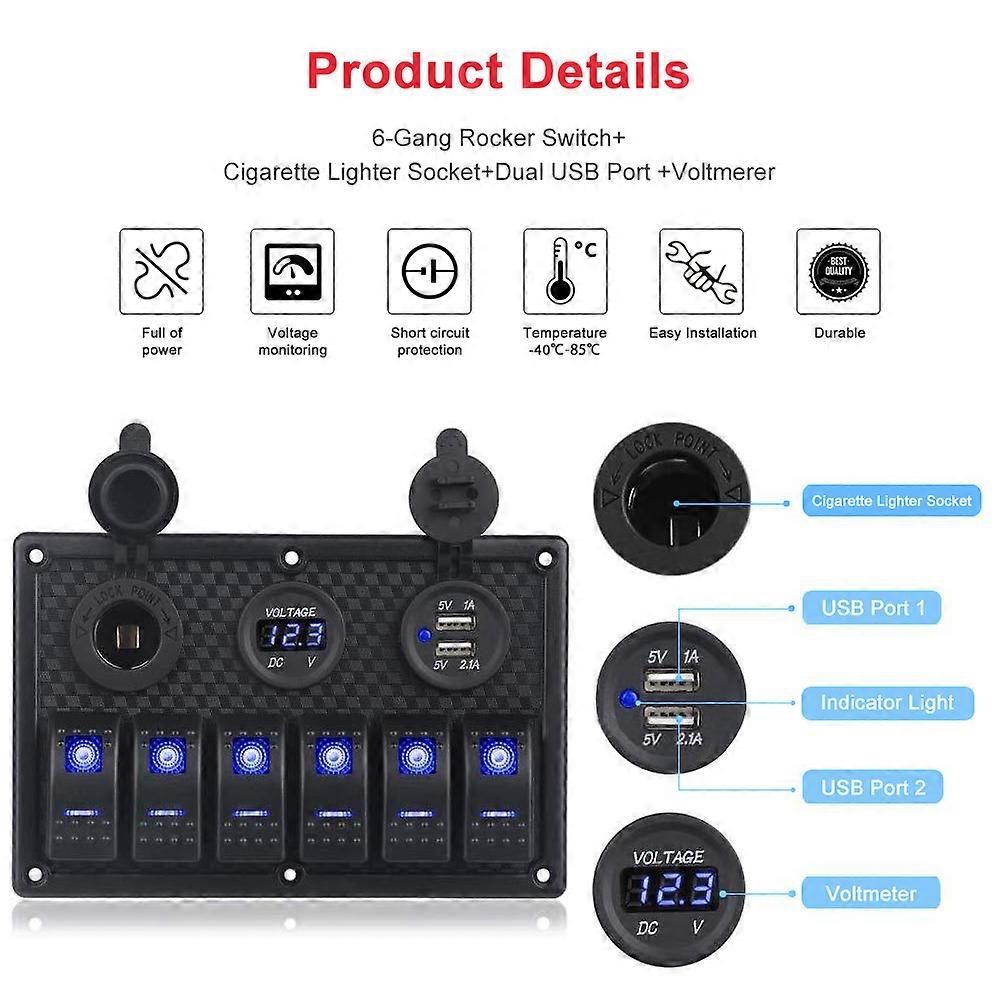 Boat Panel car switch Panel Waterproof Digital Voltmeter Dual USB Port 12V Outlet Combination ...