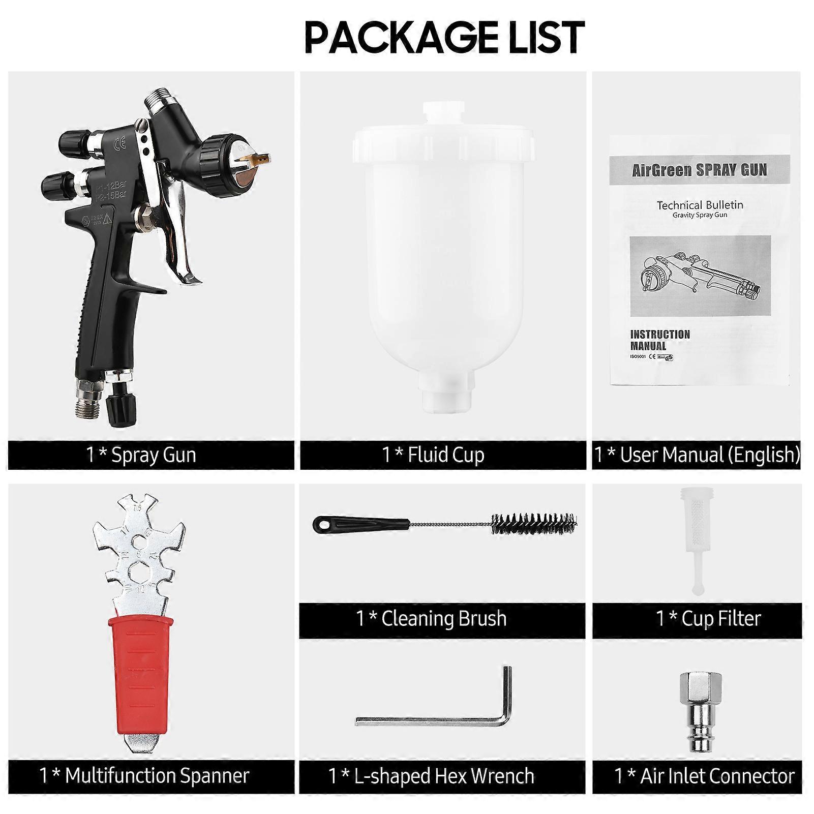 HVLP 1.0mm Air Spray Gun Kit 250cc Fluid Cup Gravity Feed Air Paint ...