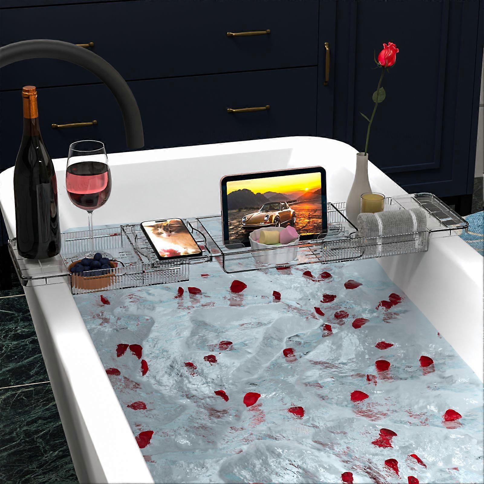 Adjustable Bathtub Caddy Tray Retractable Large Capacity Transparent ...