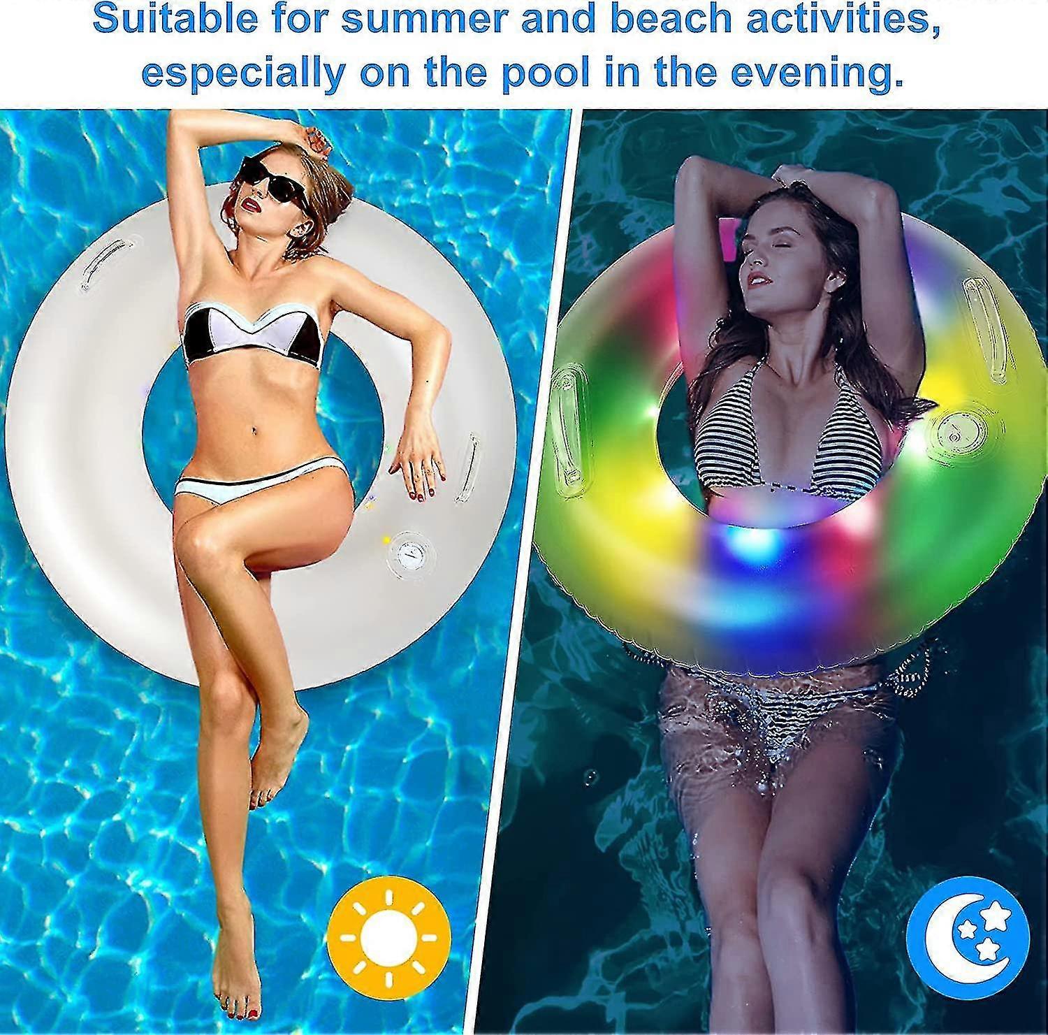Inflatable Pool Floats, Pool Floats Adult, Pool Floaties Kids With Colorful Led Lights, Led Pool ...