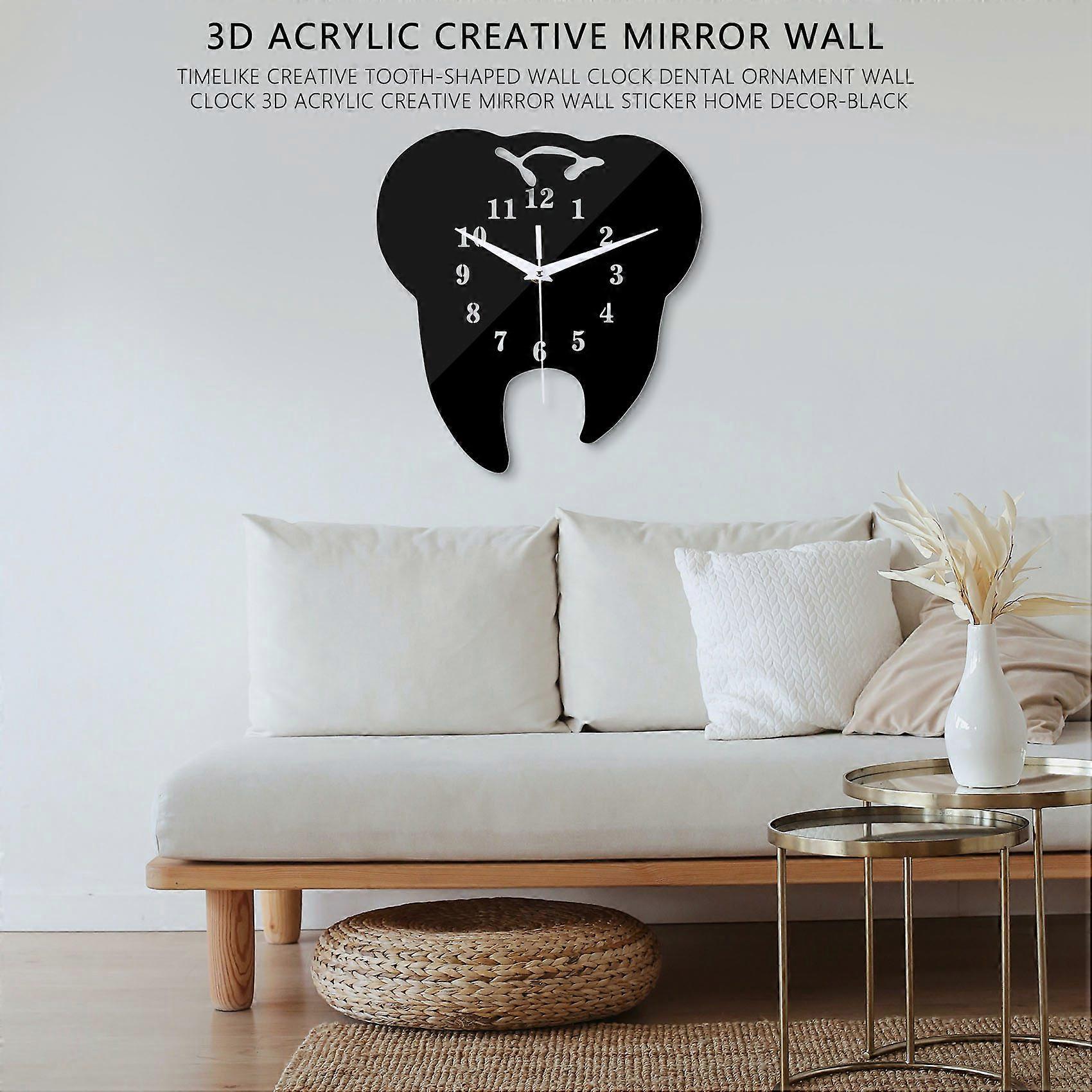 Tooth-Shaped Wall Clock 3D Acrylic Decor-Black | Fruugo UK