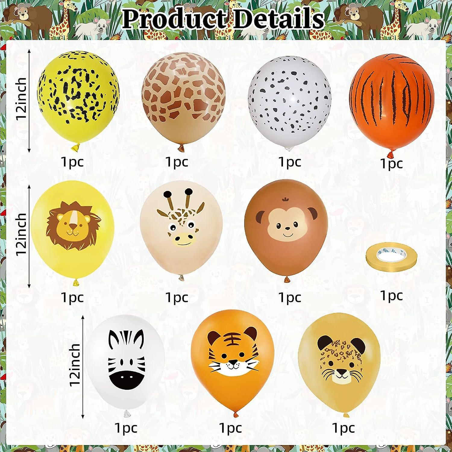 Jungle Safari Animal Print Balloons, 12" Leopard Tiger Giraffe Zebra ...