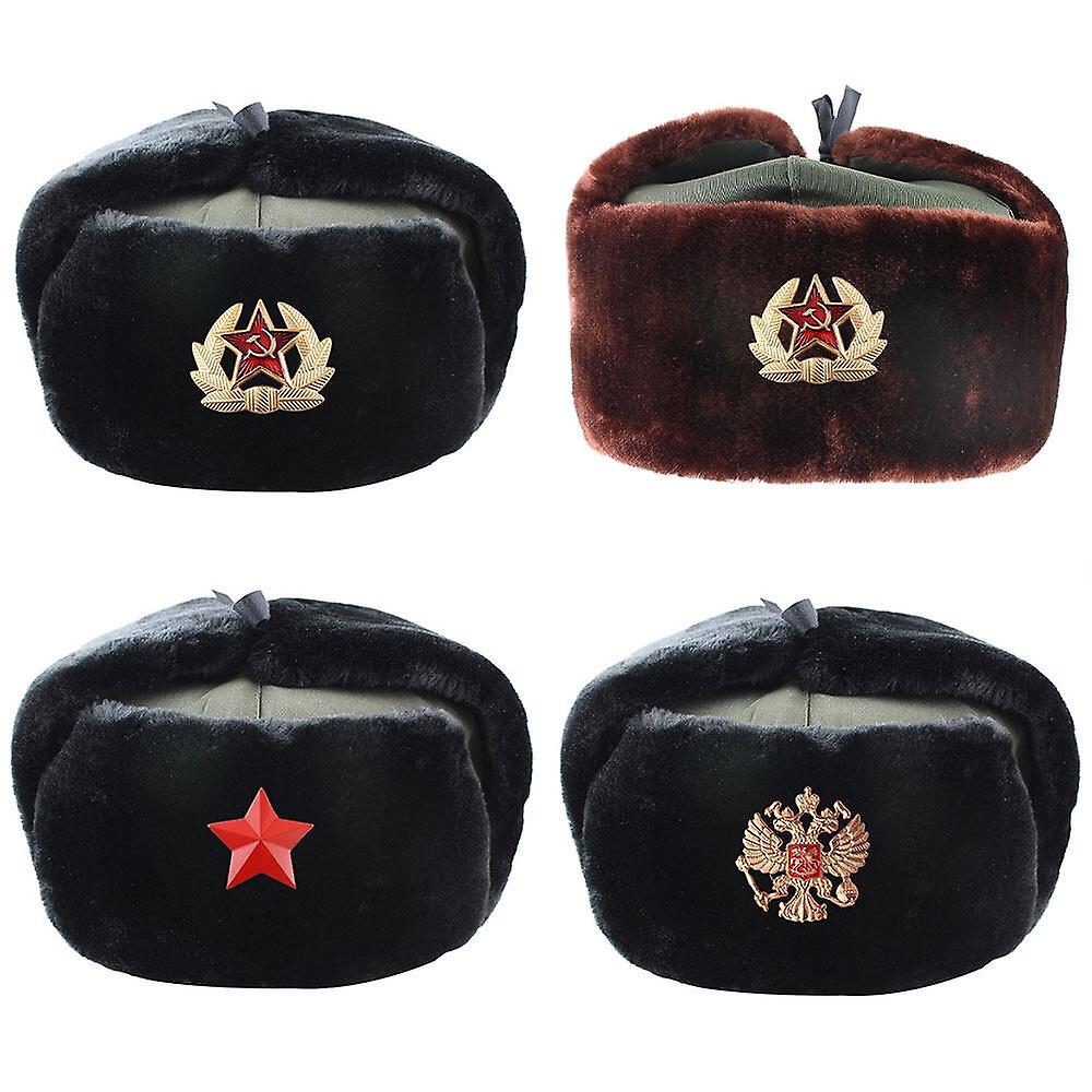 Faux Fur Ushanka Russian Cossack Trapper Hat With Soviet Badge | Fruugo UK