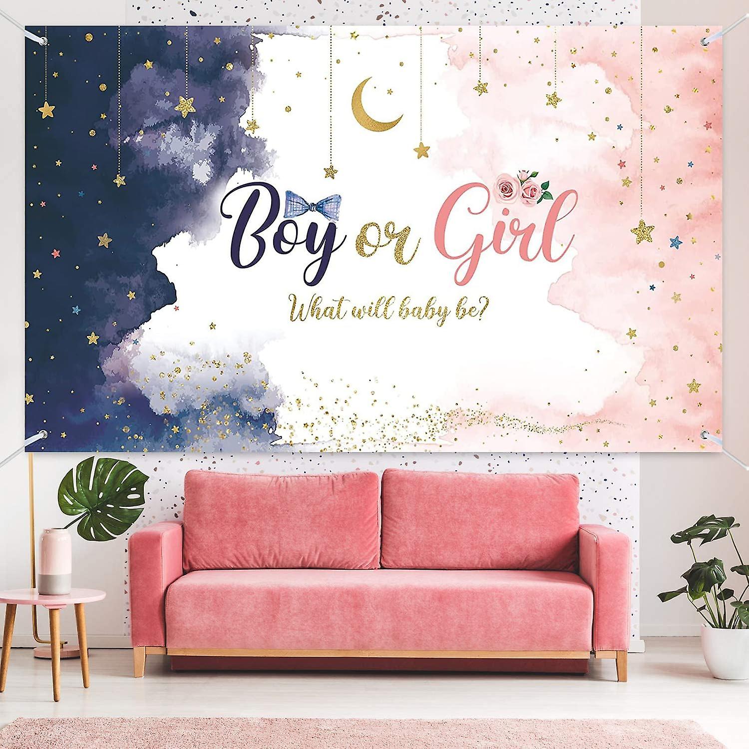 Gender Reveal Backdrop Watercolor Blue Pink Banner Boy or Girl What ...