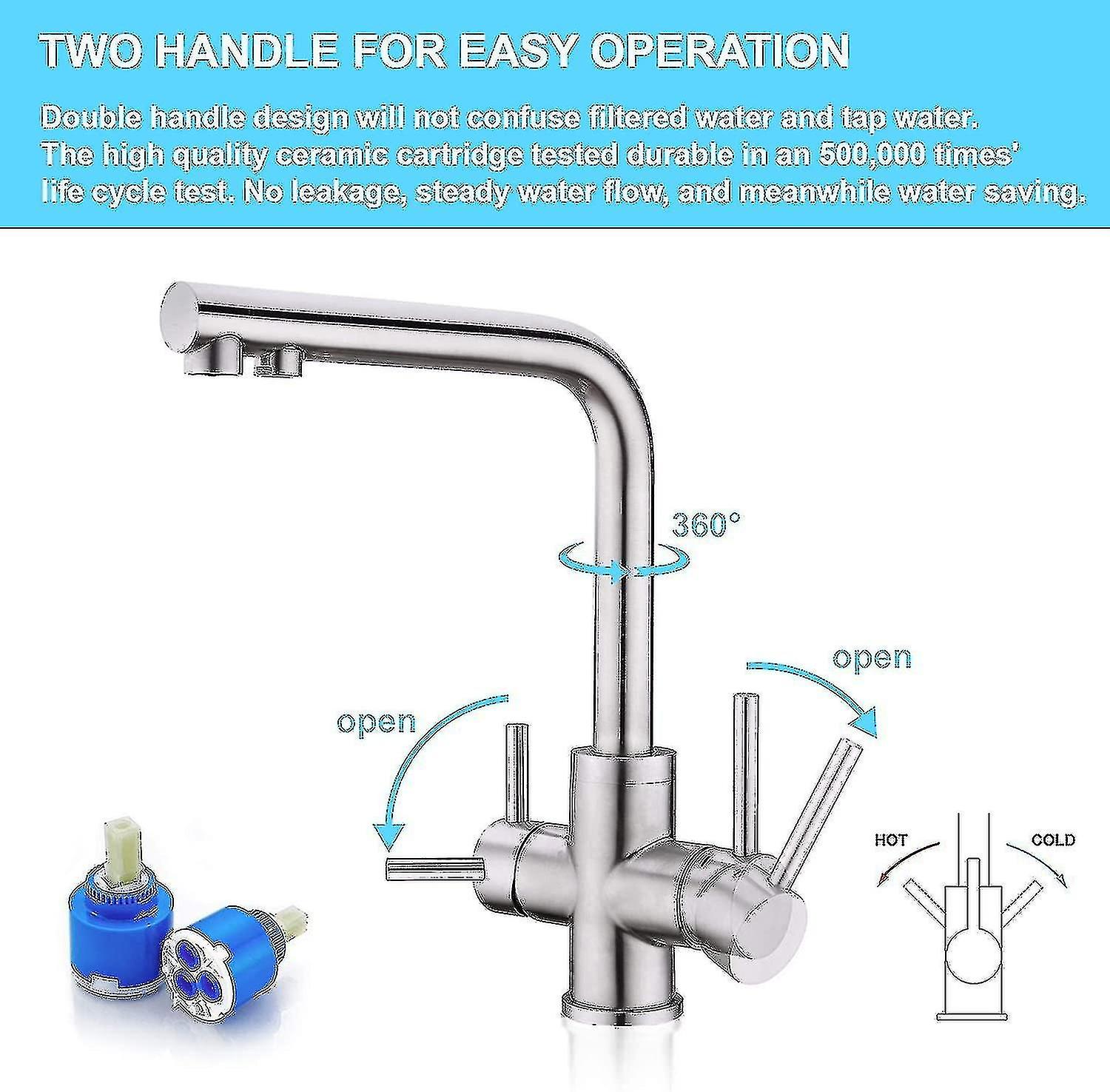 3 Way Kitchen Faucet, 360 Rotatable Kitchen Faucet, 3 In 1 Water Filter ...
