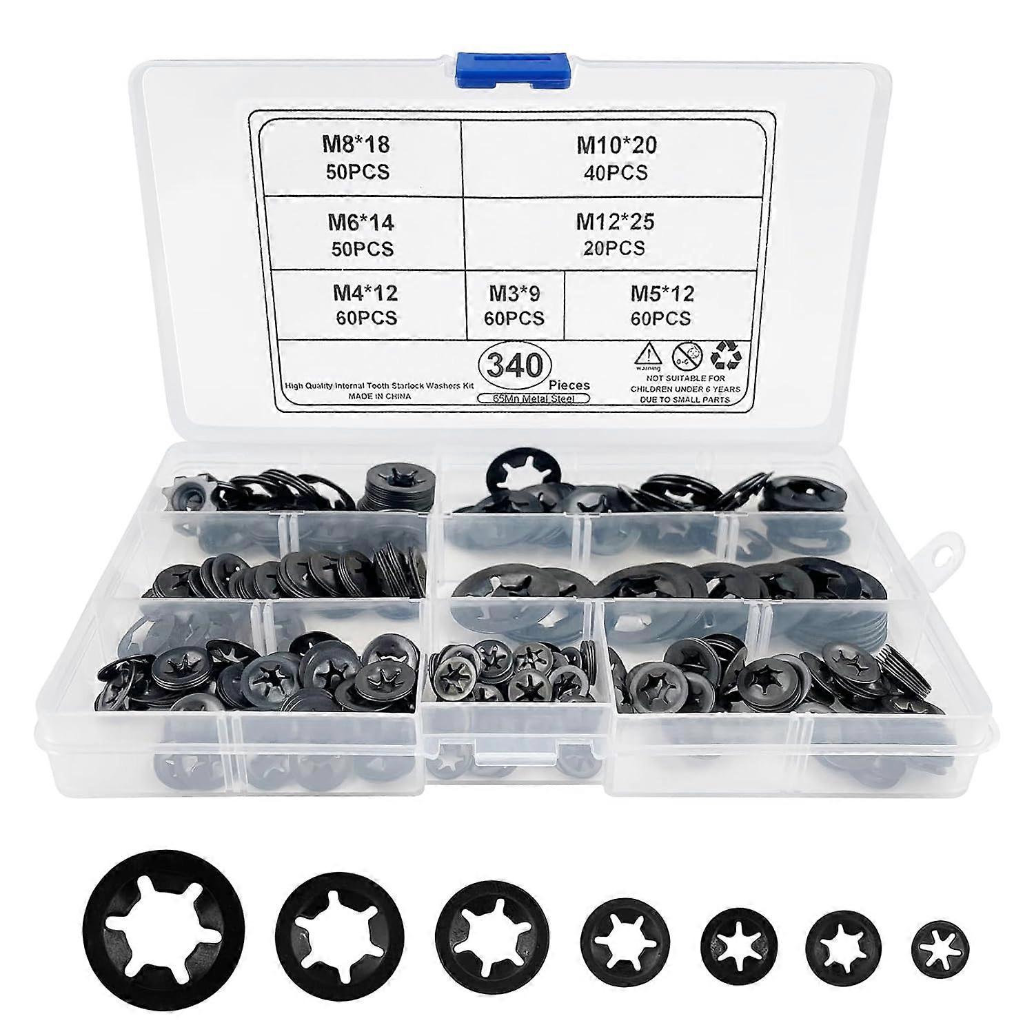 340 Pieces Metal Lock Washers, Universal Wide Starlock Washer, Internal ...