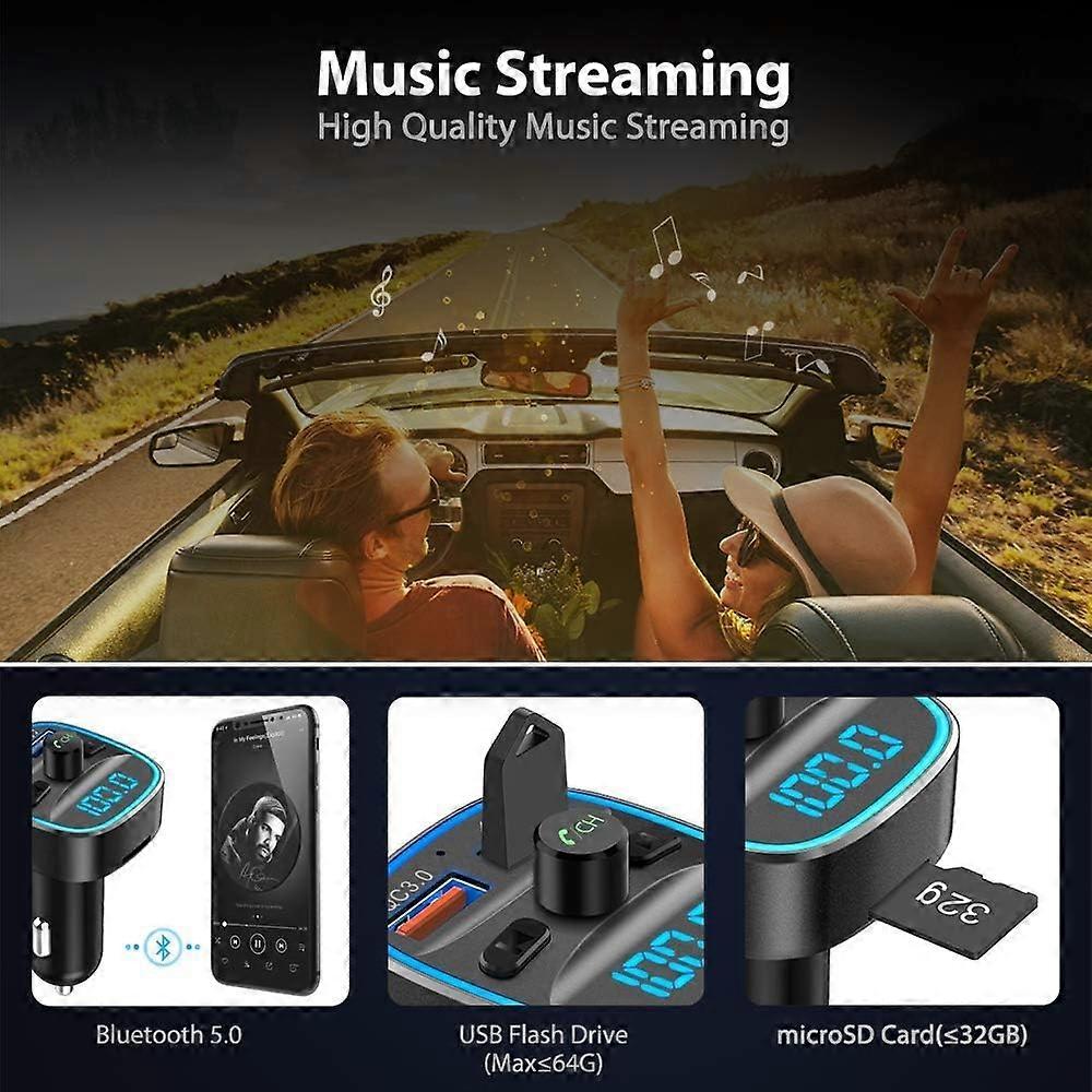 Nulaxy Bluetooth FM Transmitter for Car, QC3.0 & 7 Colors LED Backlit ...