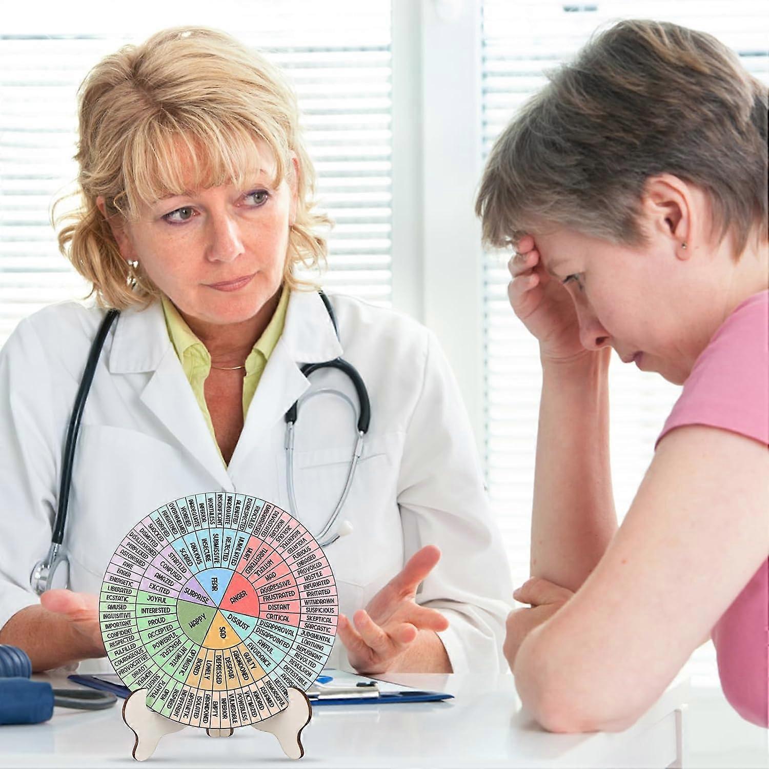 Feelings Wheel with Stand, Double-Sided Emotion Wheel Chart Wooden Mood ...