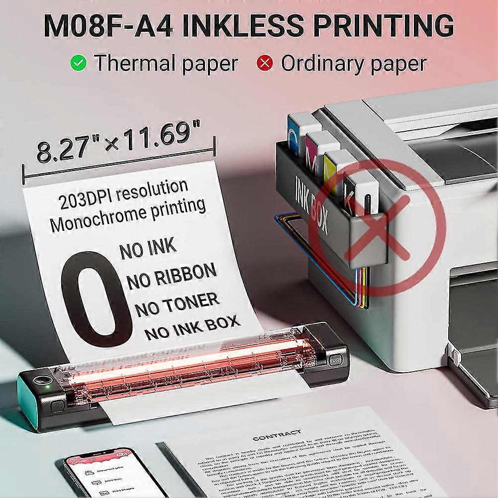 Small Mini Inkless Thermal Printer For A4 Rechargeable Lightweight ...