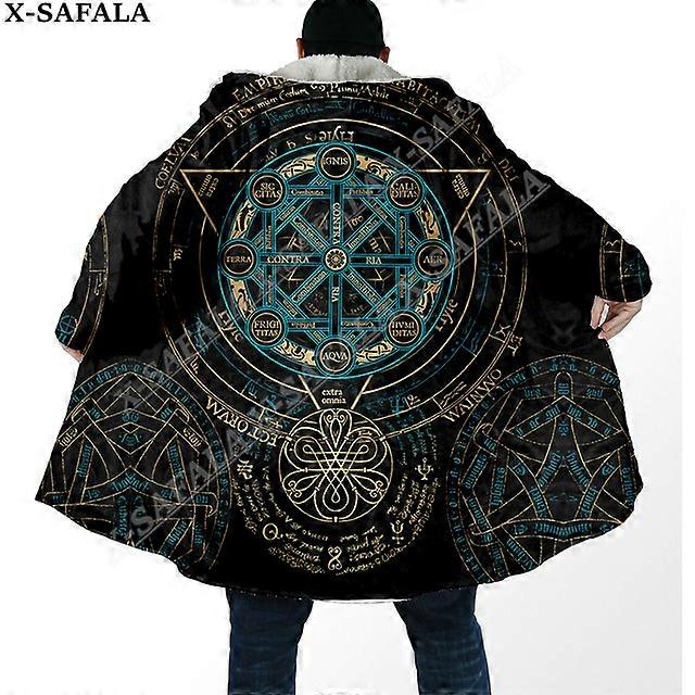 Thick Warm Hooded Cloak for Men Tattoo Symbol Viking Armor Overcoat ...
