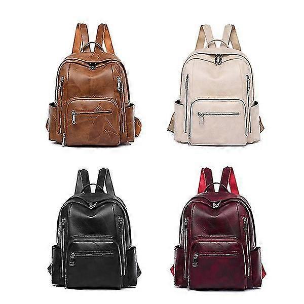 Women Vintage Soft Leather Large Capacity Backpack Multi-pocket Leather ...