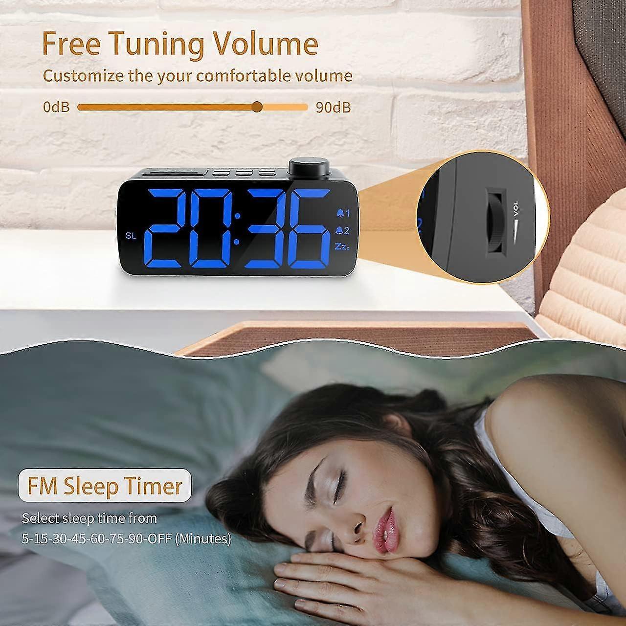 XYC Digital Alarm Clock Radio - 6.3 Large LED Display with 5 Brightness ...