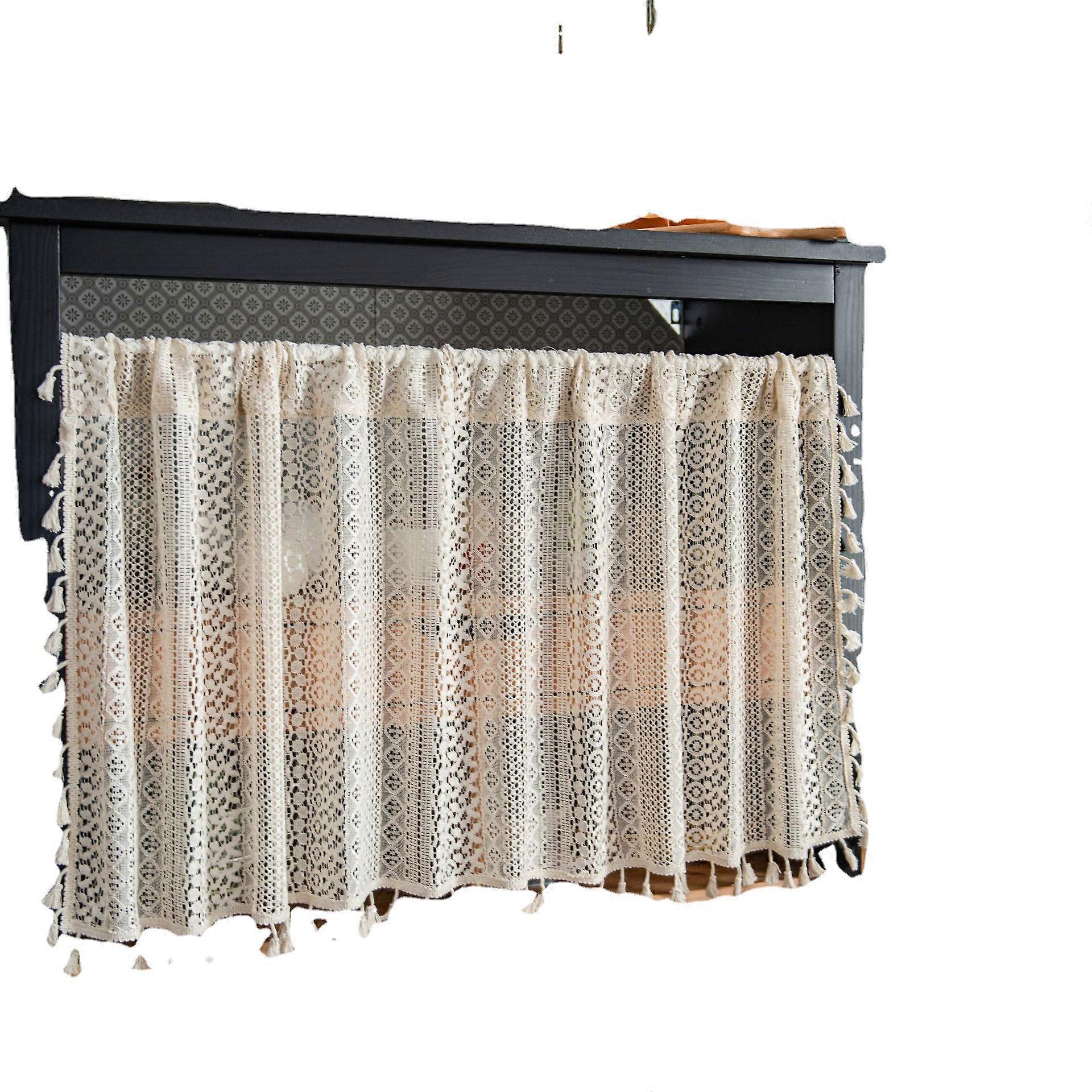 White Lace Curtain with Crochet and Thread Embroidered Half Kitchen ...