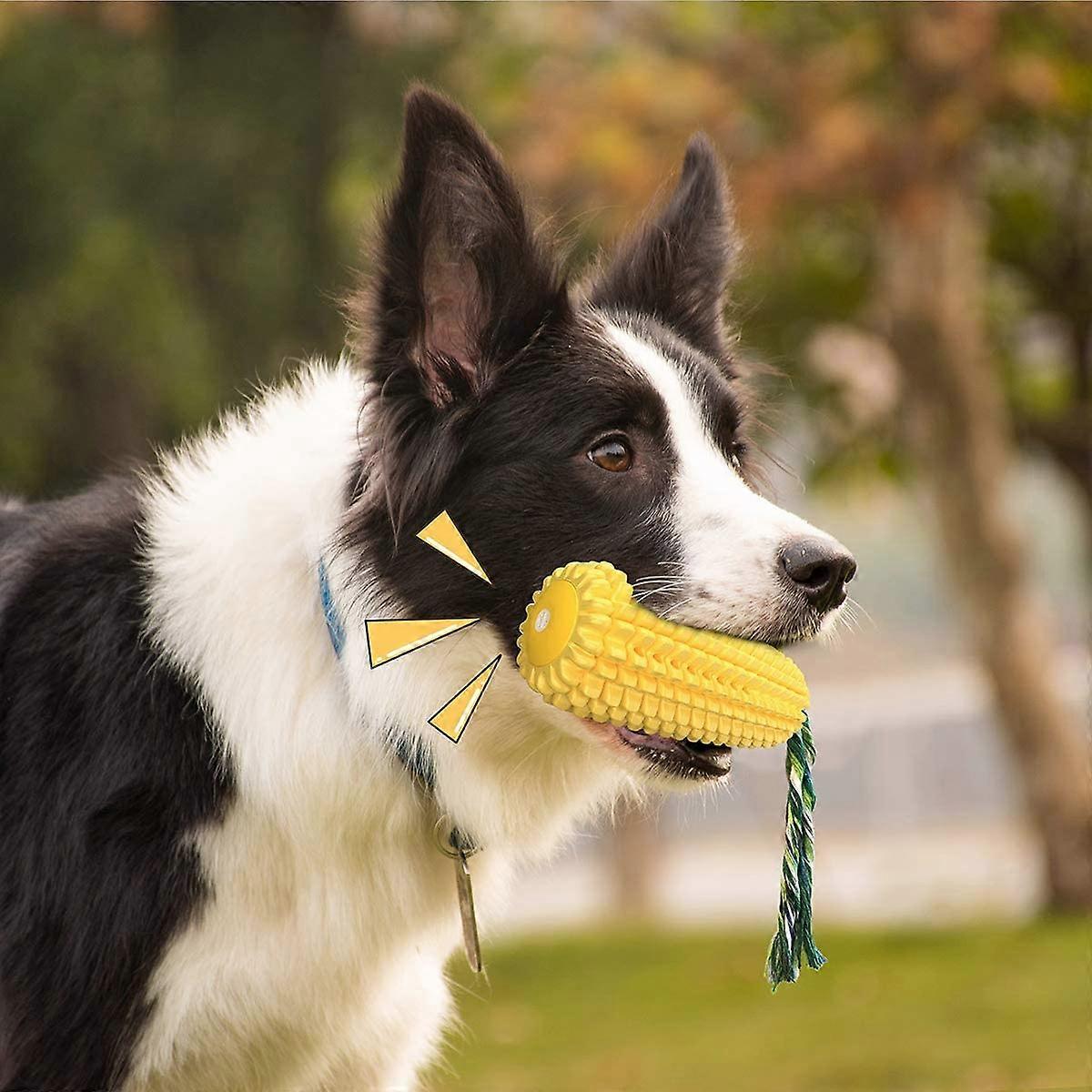 Dog Toothbrush, Corn Shape Chew Toy with Cotton Yarn, Durable Rubber ...
