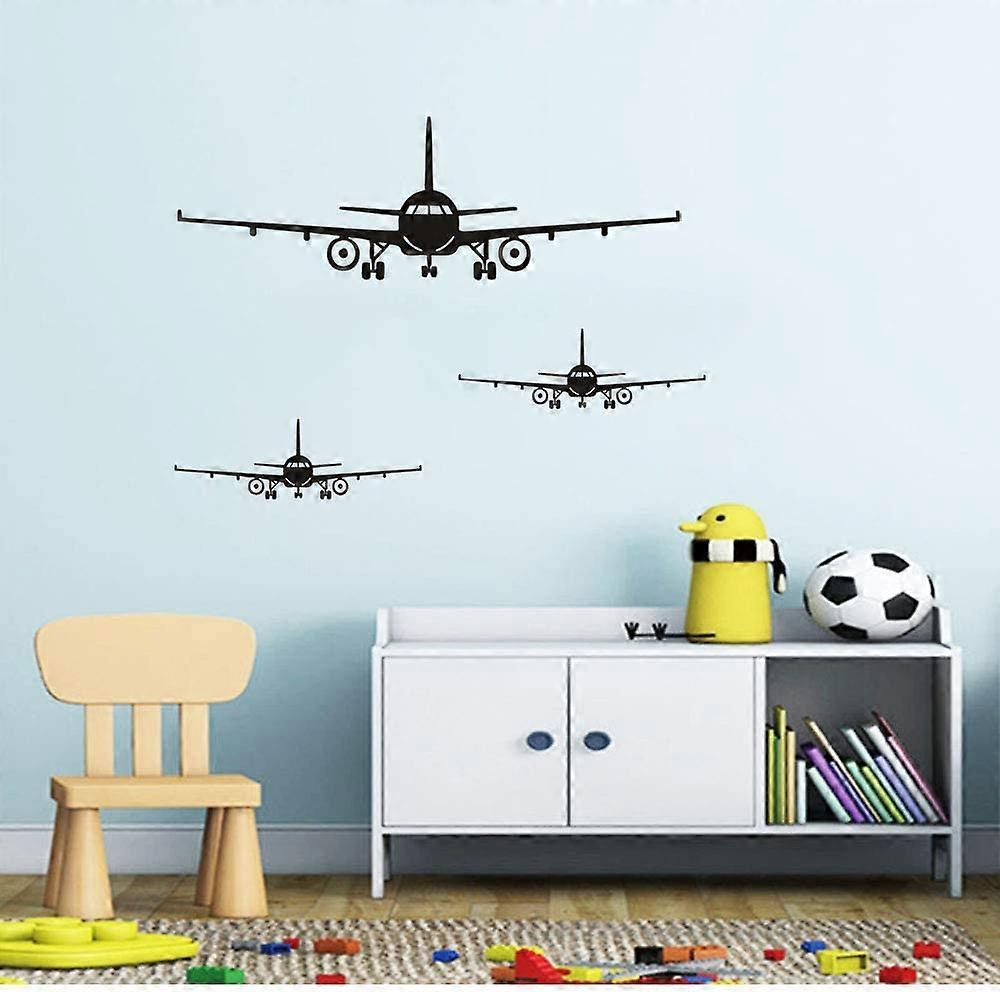 C 3 PCS Black Airplane Wall Stickers Nursery Leaves, DIY Removable Wall ...