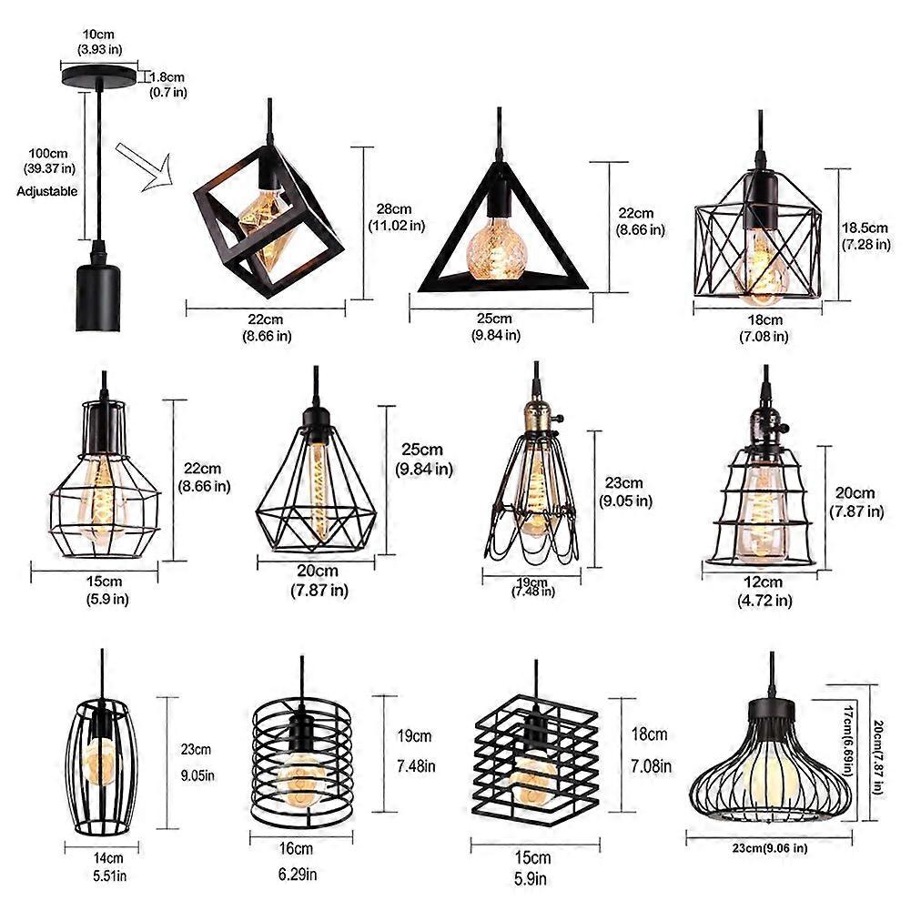 Retro Industrial Pendel Light Nordic Black Metal Cage Lighting Fixtures ...