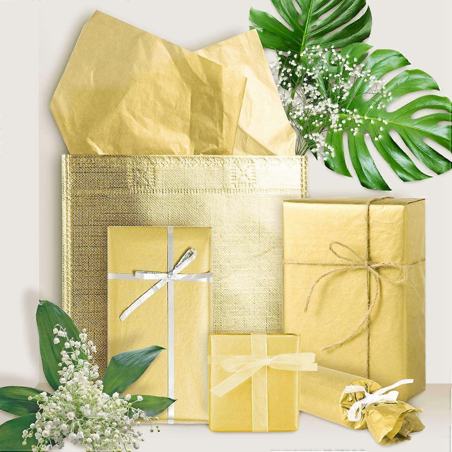 Gold Tissue Paper, 100 Sheets Metallic Gift Wrapping Paper for Birthday ...