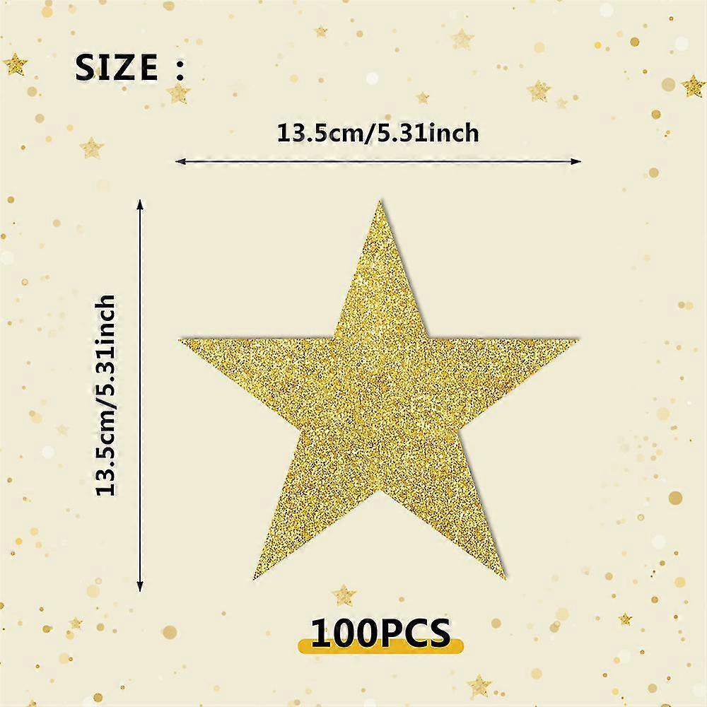 100 Pcs Glitter Gold Five Star Cutouts Paper Star Cutouts Gold Star ...