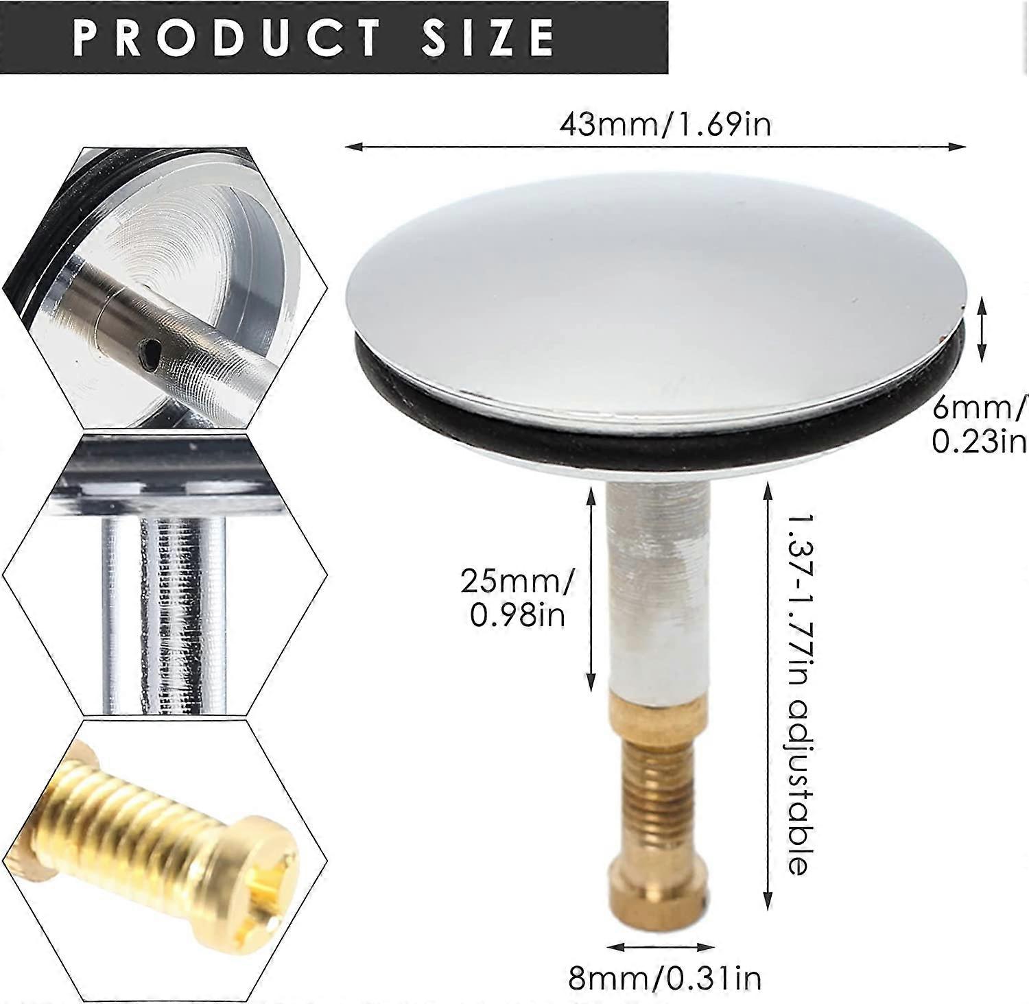 Universal Bath Plug 43 mm, Brass Drain Plug with Chrome Surface, Rust ...